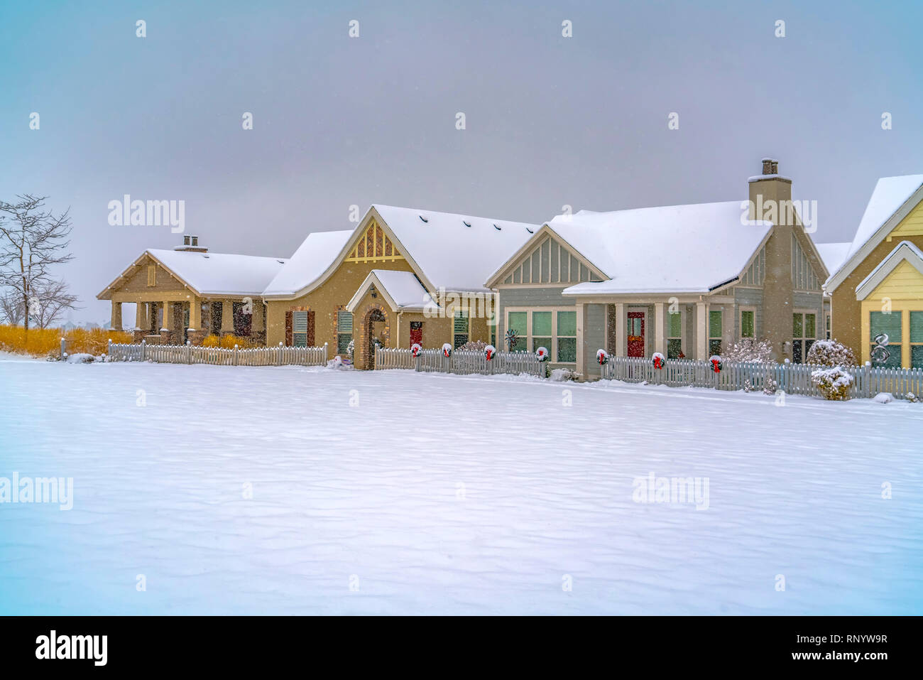 Winter landscape with snowy homes in Daybreak Utah Stock Photo - Alamy