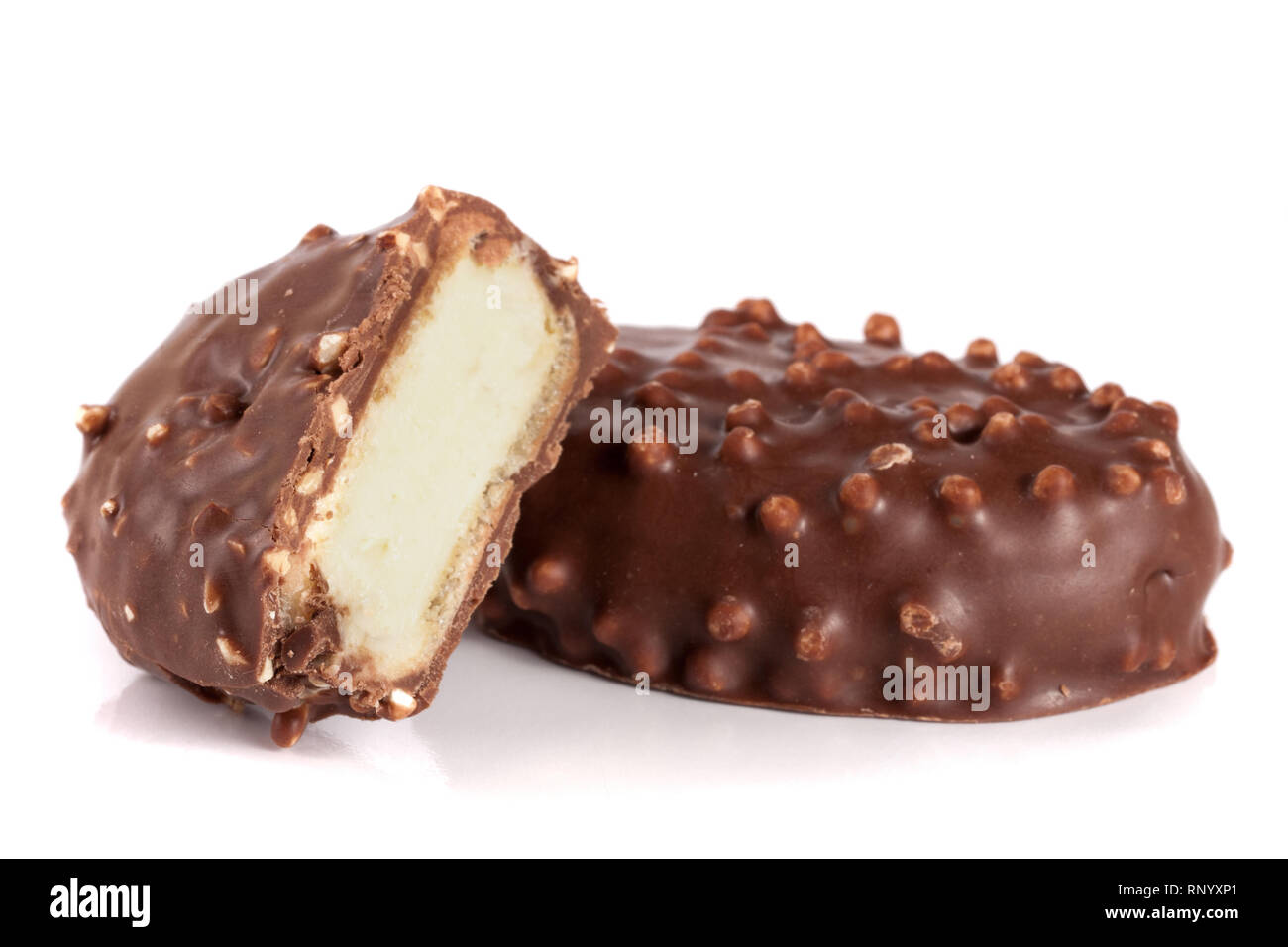 chocolate candy with white cream filling isolated on white background ...