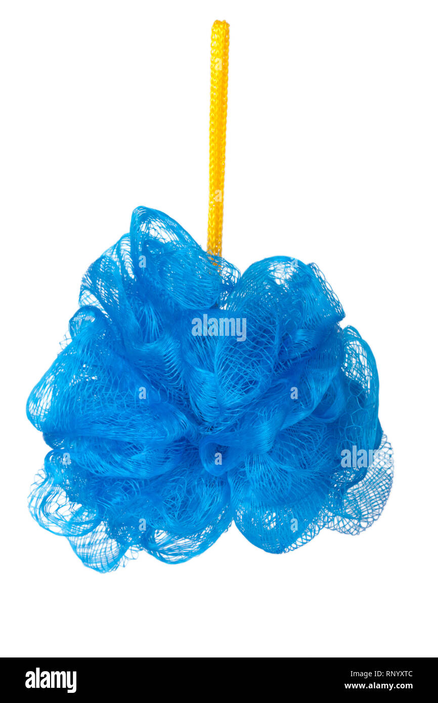 blue sponge shower isolated on white background Stock Photo - Alamy