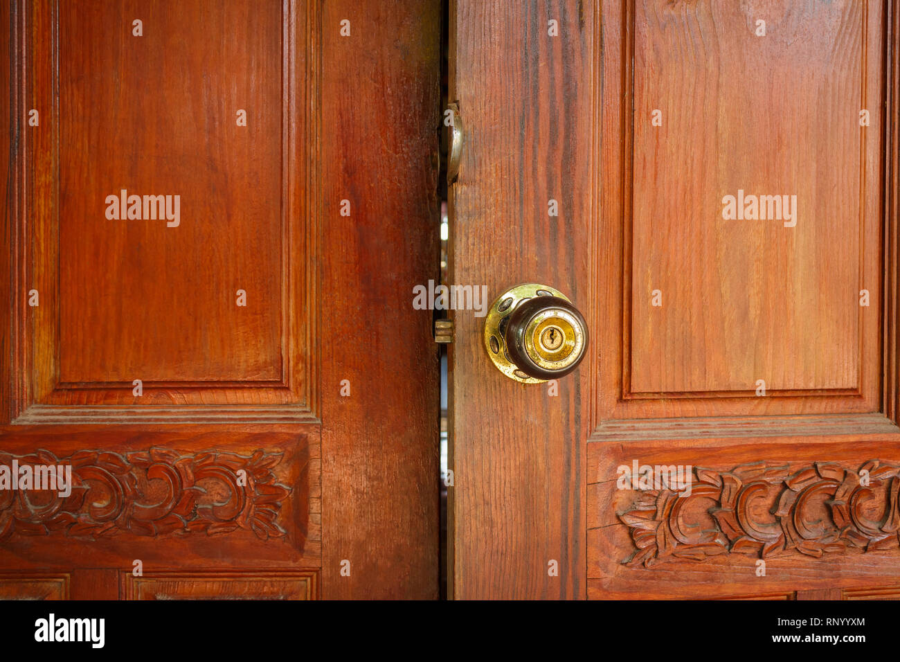 The wooden door open Stock Photo - Alamy