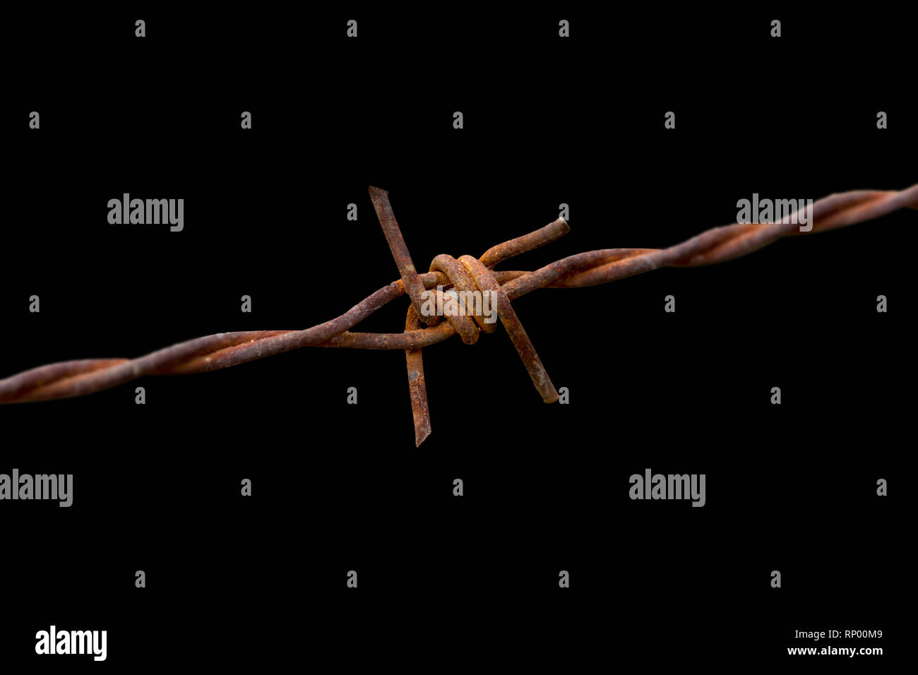 Barbed wire rust macro isolated on black background Stock Photo - Alamy