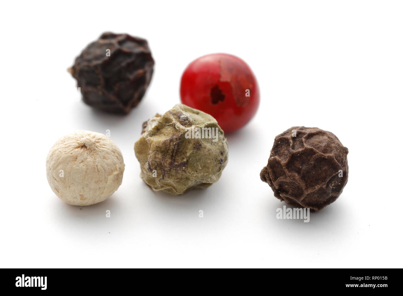 Peppercorn of different colours isolated on white background Stock ...