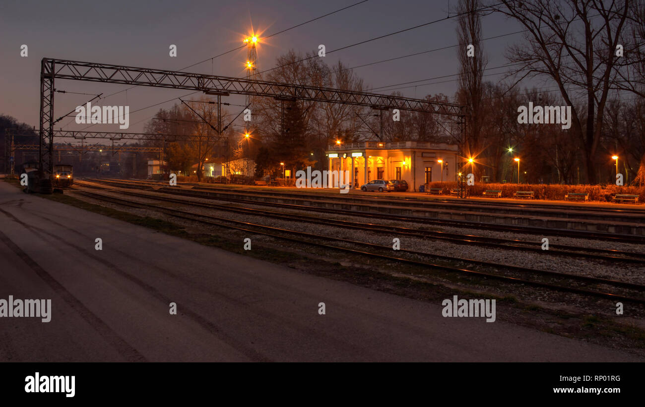 Belgrade, Serbia - Night view of the Topcider Railway Station on the ...