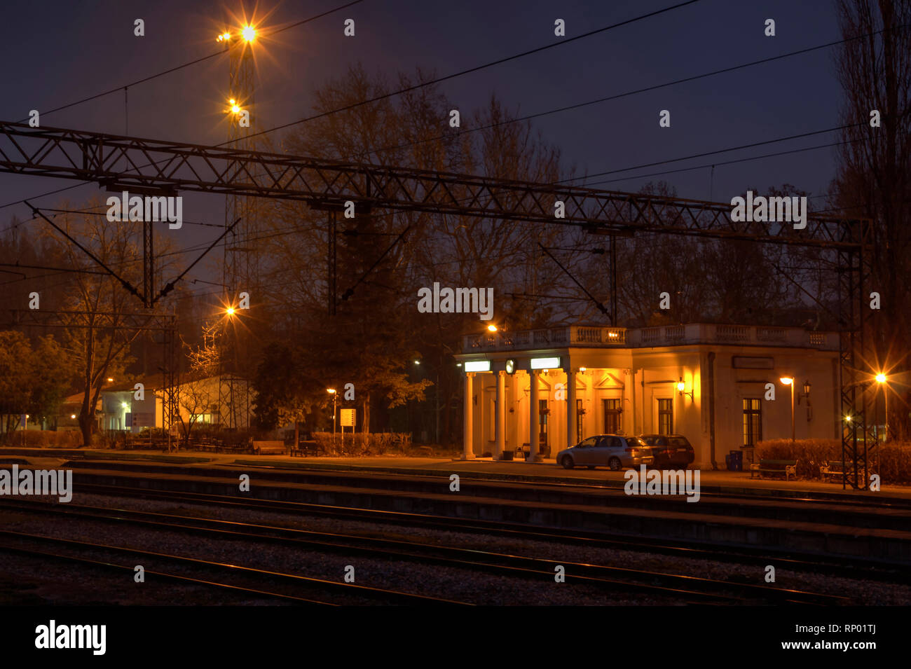 Belgrade, Serbia - Night view of the Topcider Railway Station on the ...
