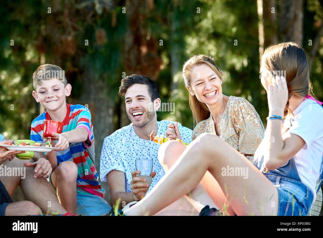 Family having food during picnic Stock Photo - Alamy