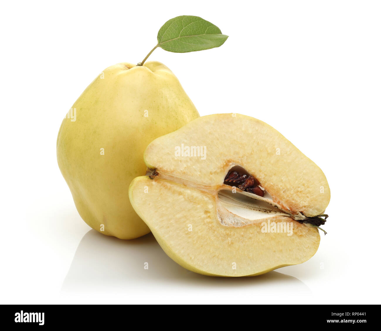 Fresh Quince fruits with leaf isolated on white background Stock Photo ...