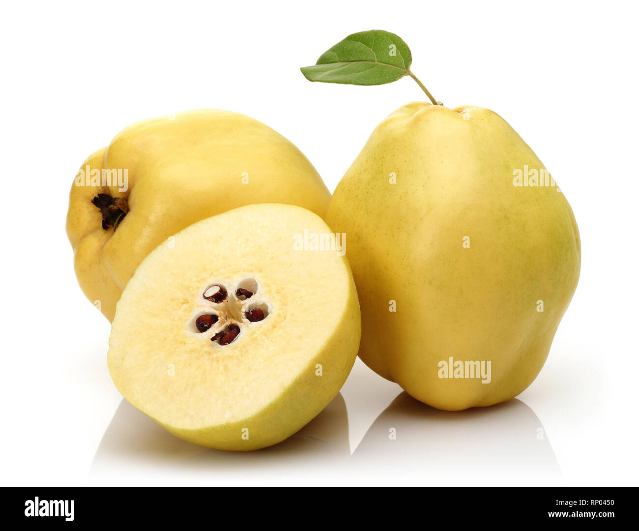 Fresh Quince fruits with leaf isolated on white background Stock Photo ...