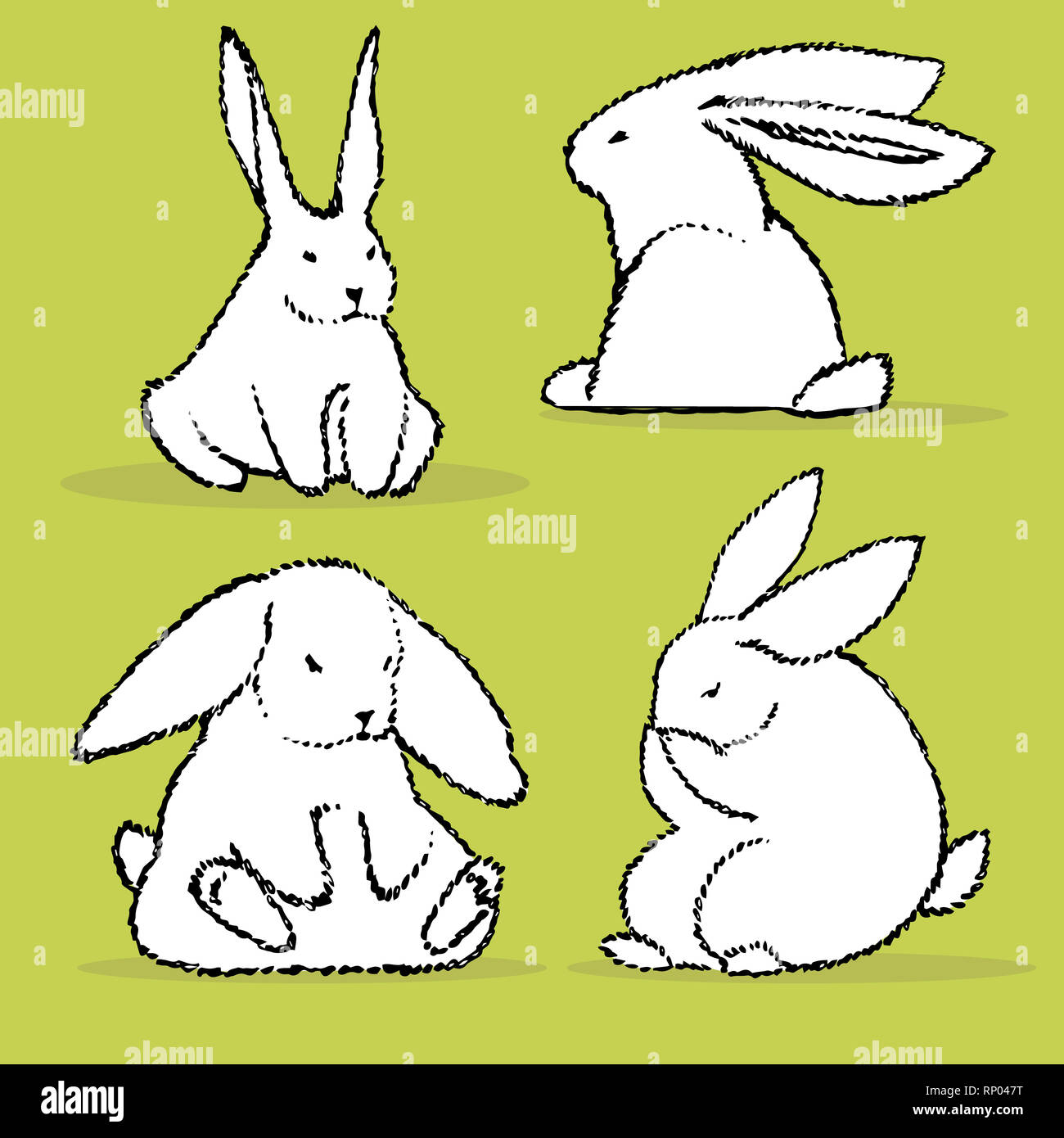 Collection of some cute rabbits, hand draw illustration. Draw ...