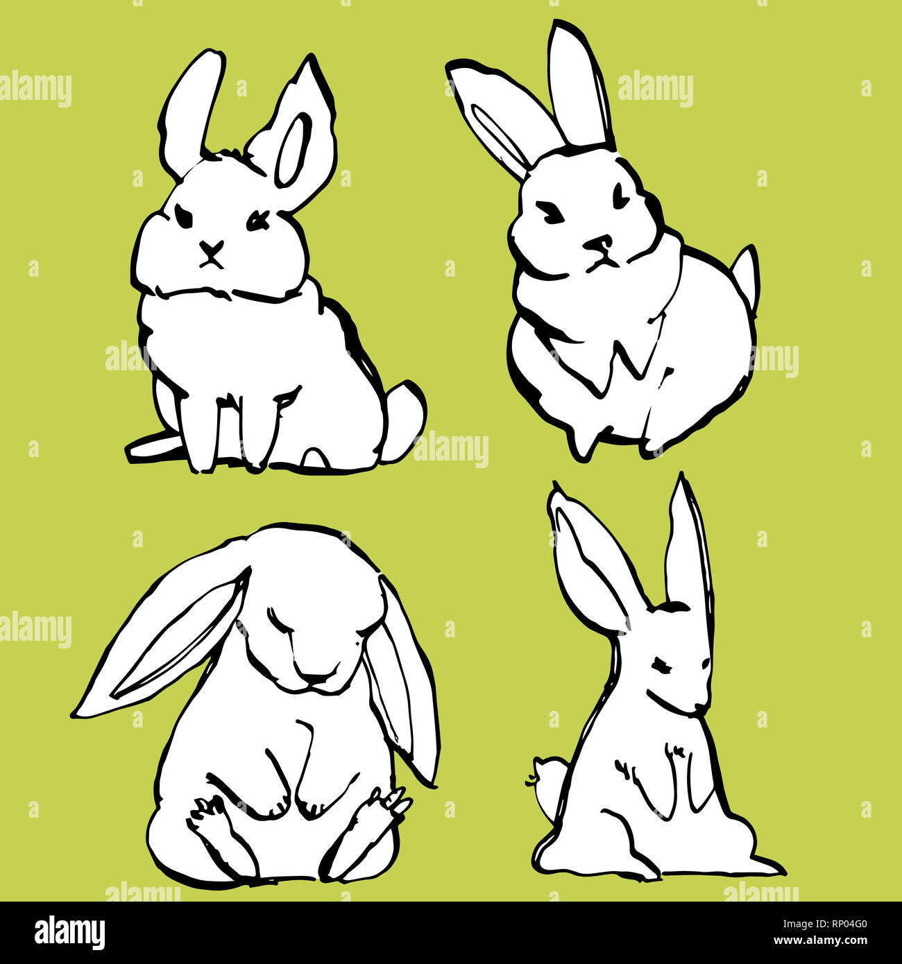Collection of some cute rabbits, hand draw illustration. Draw ...