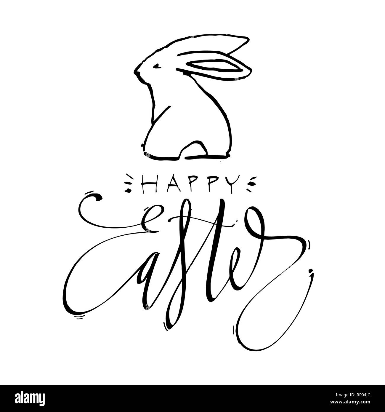 Easter greeting card. Cute rabbits, hand draw illustration with ...