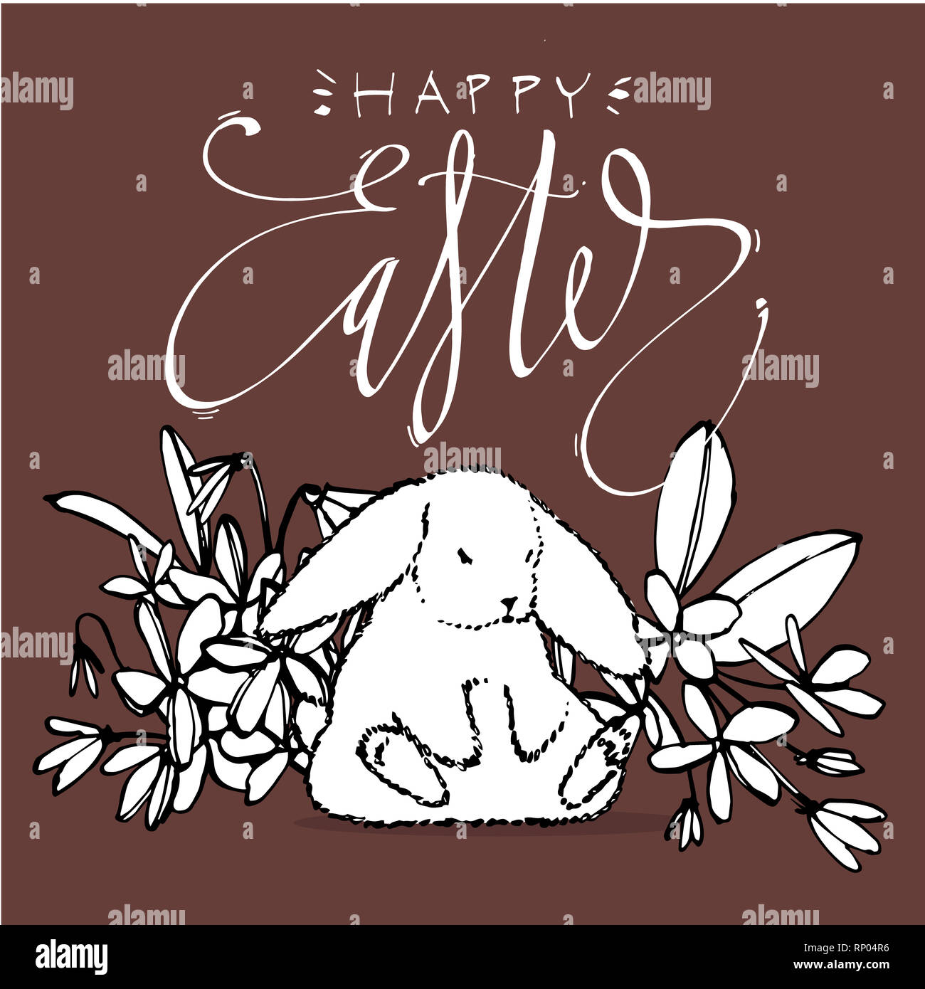 Easter greeting card. Cute rabbits, hand draw illustration with ...