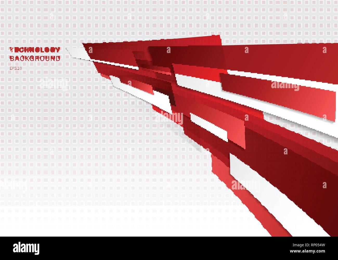 Abstract red and white shiny geometric shapes overlapping moving ...