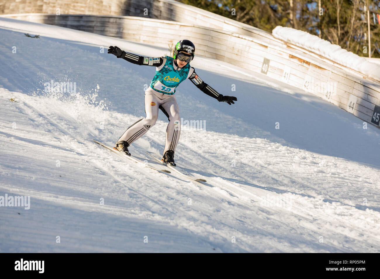 Planica, Slovenia - February 17, 2019. Young jumpers jump in Planica on ...