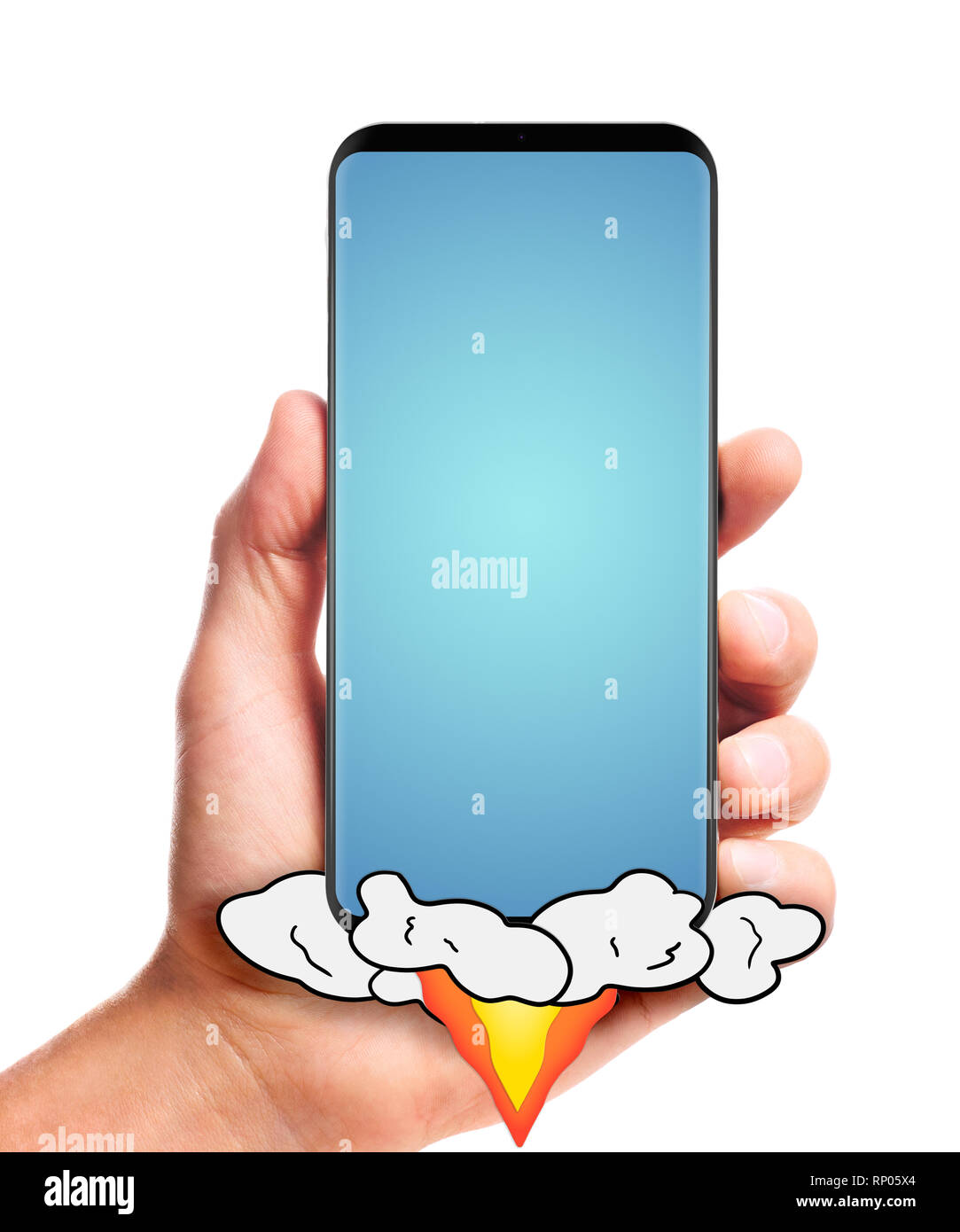 hand holding launching smartphone Stock Photo - Alamy