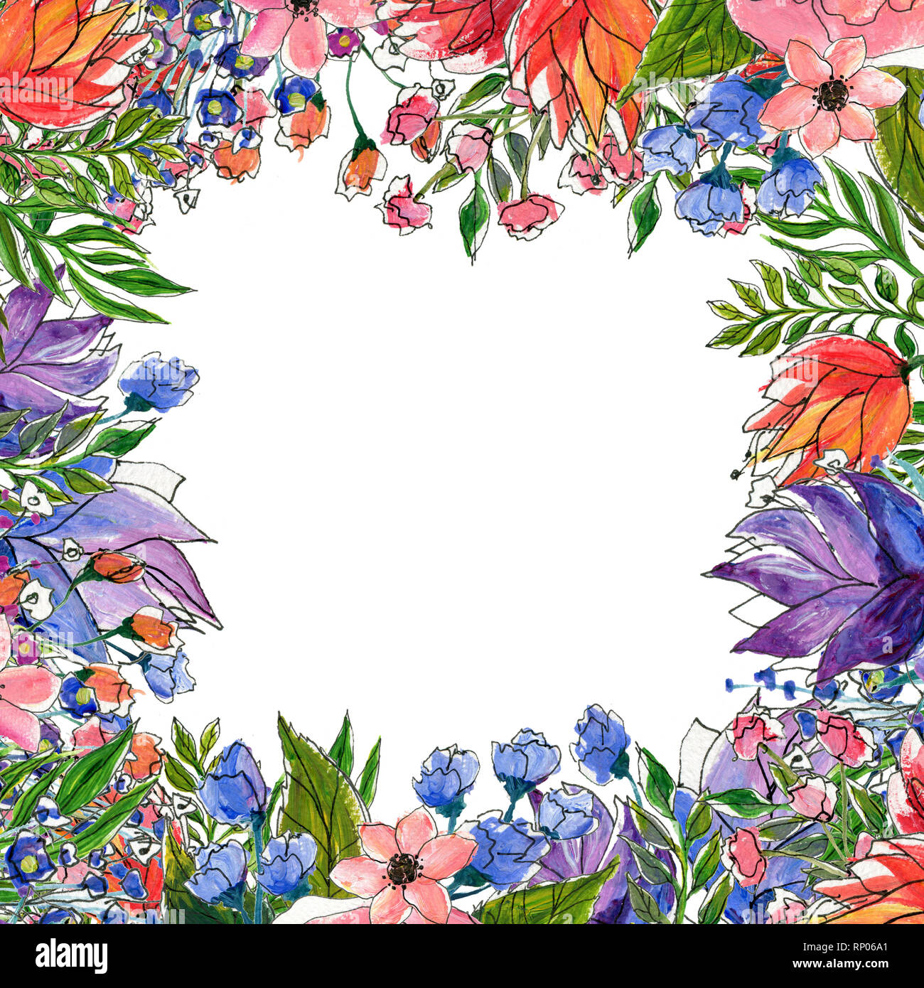 Watercolor Flower Border Stock Photo - Alamy