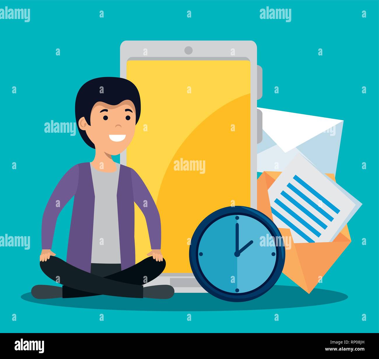 boy with smartphone and social email message vector illustration Stock ...