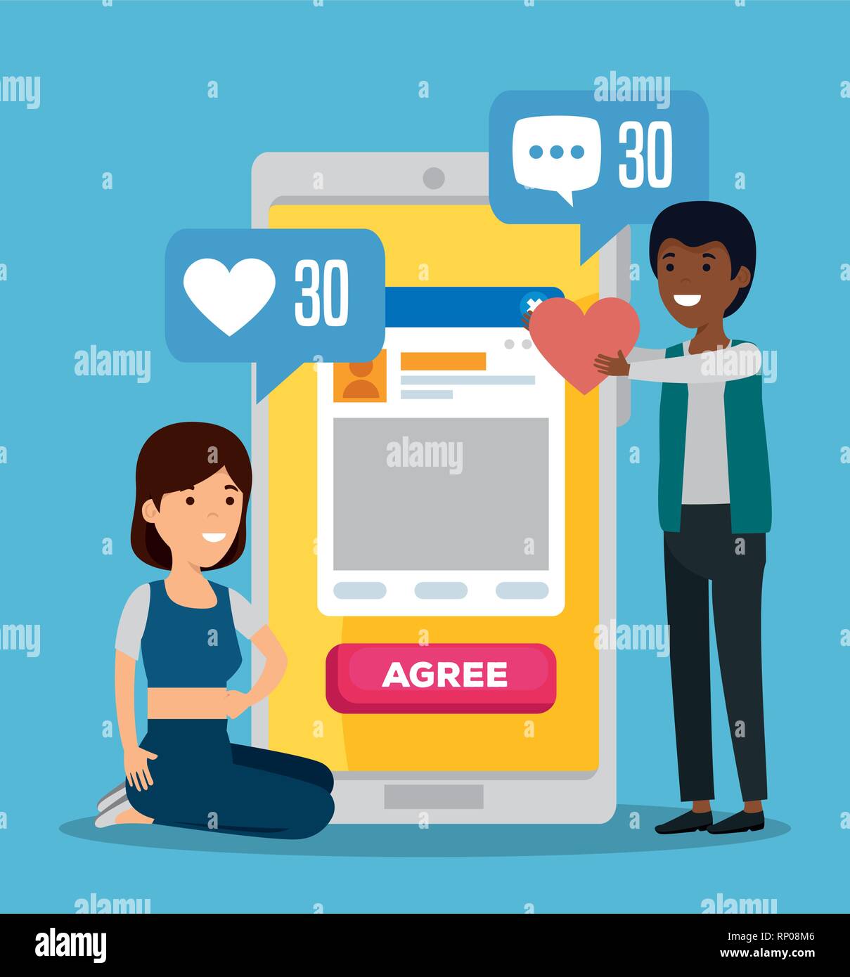 girl and boy social profile and relationship vector illustration Stock ...