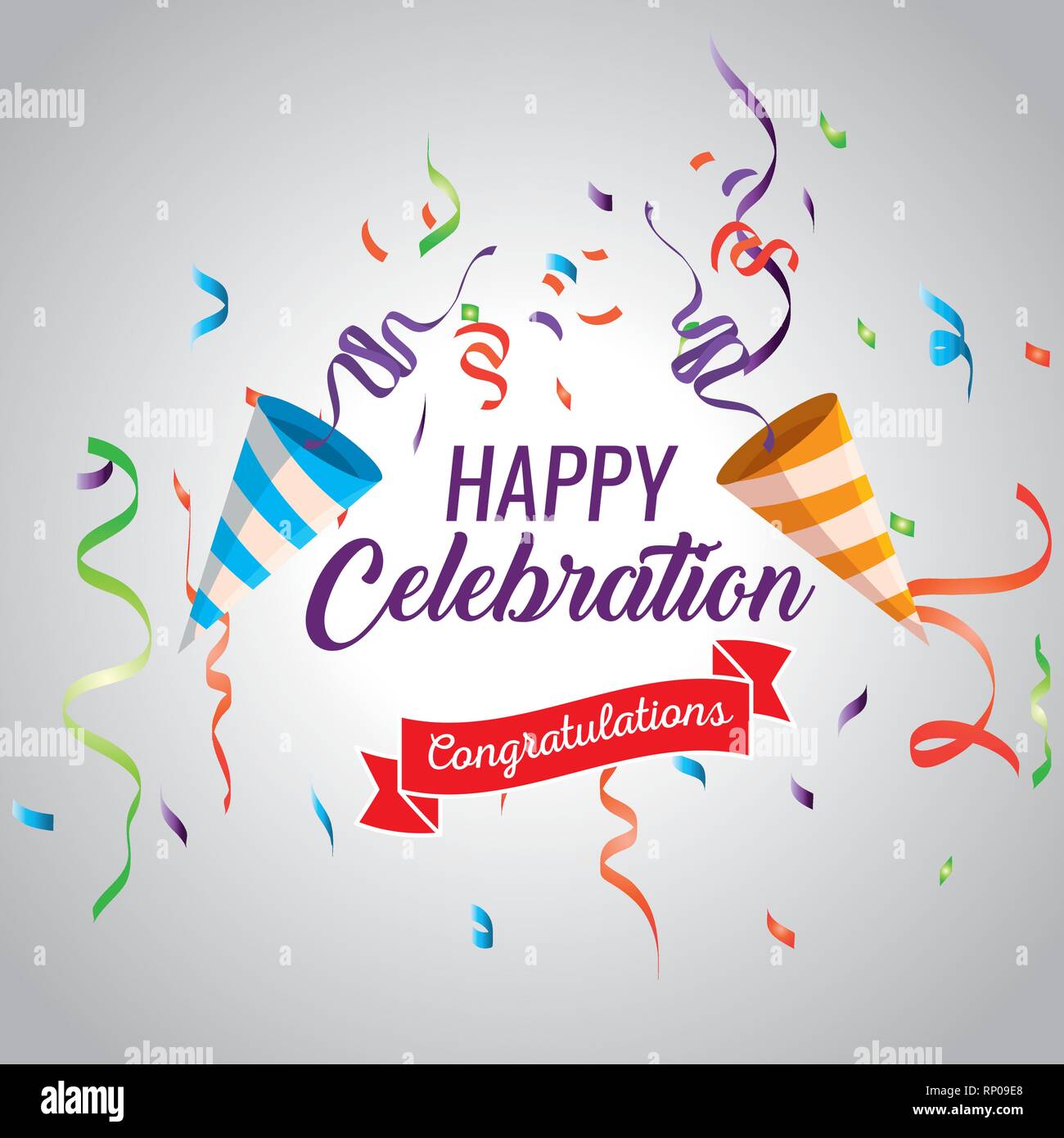 happy celebration with confetti and ribbon decoration vector ...