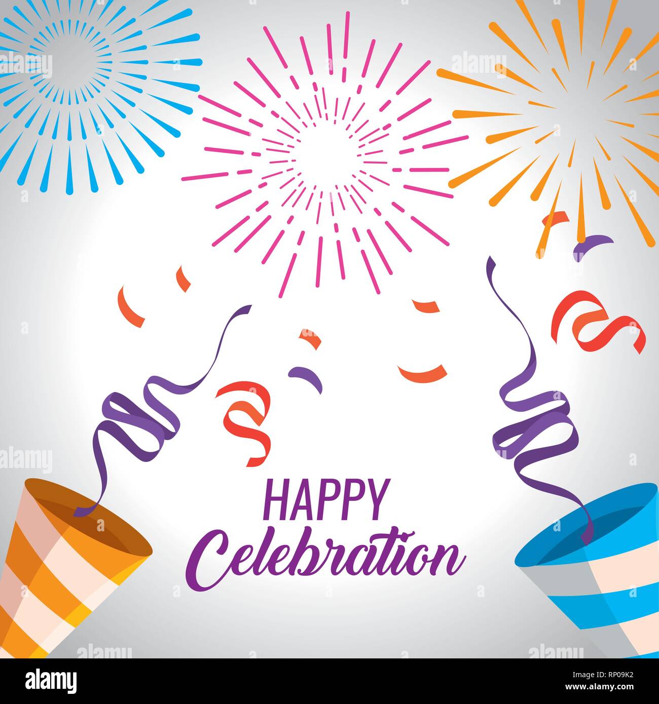 happy celebration with fireworks and confetti decoration vector ...