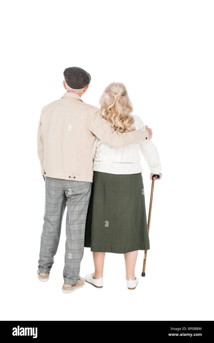 back view of senior couple standing isolated on white Stock Photo - Alamy