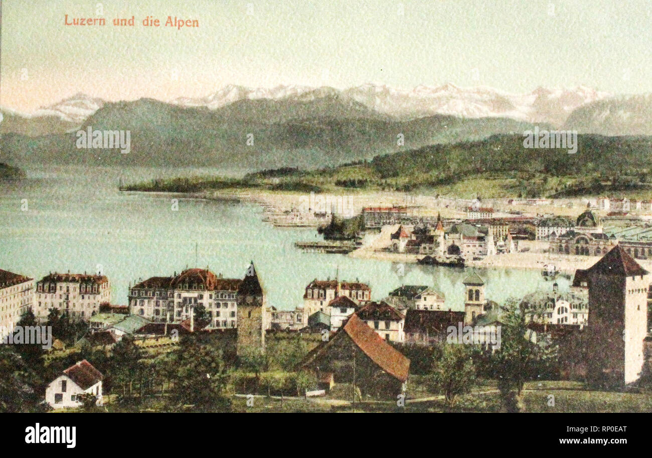 Switzerland. Lucerne. Postcard of the early 20th century Stock Photo ...