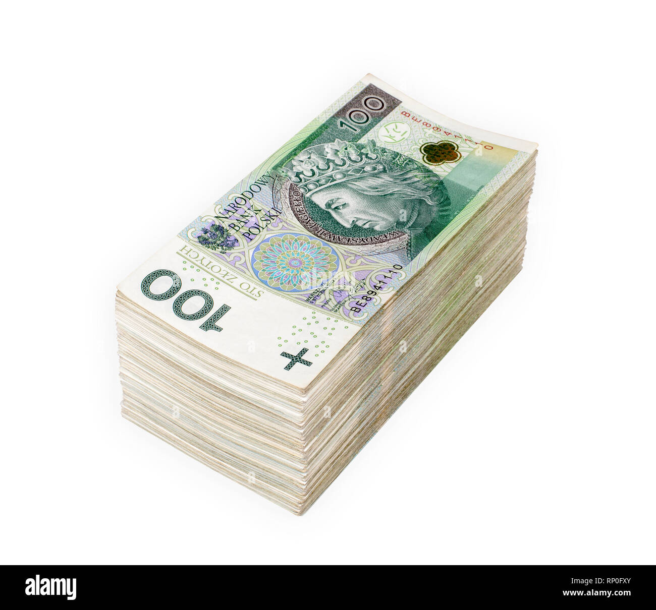 Bundle of polish 100 zloty banknotes. Isolated on white. Clipping Path ...