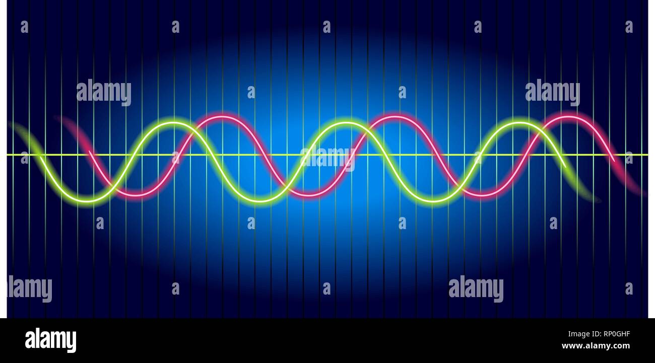 Neon wave graph. Oscilloscope with image of wave diagram. Monitoring of ...