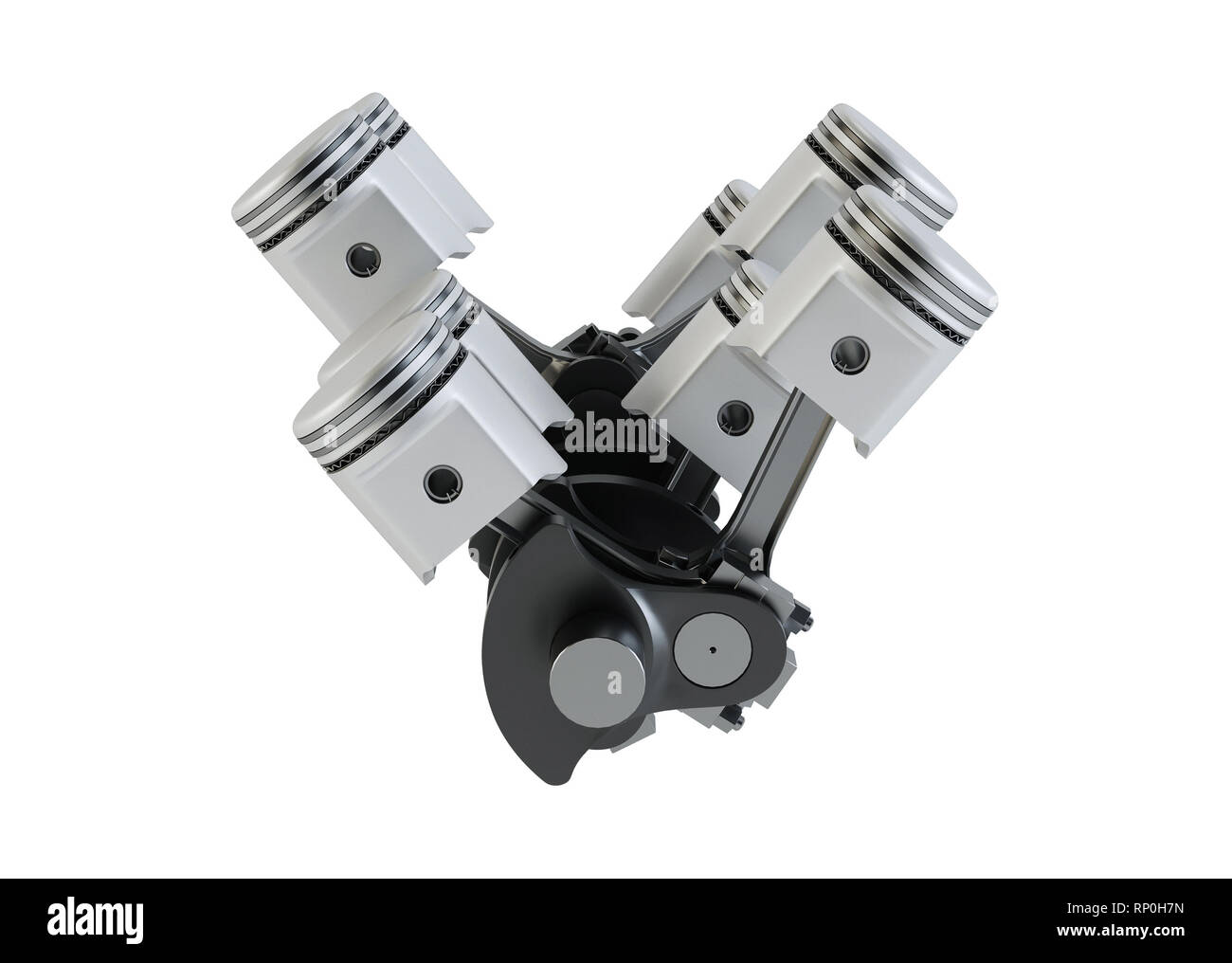 Pistons and crankshaft on a white background. The V8 engine. 3D ...