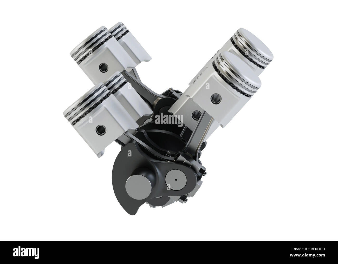 Pistons and crankshaft on a white background. The V8 engine. 3D ...