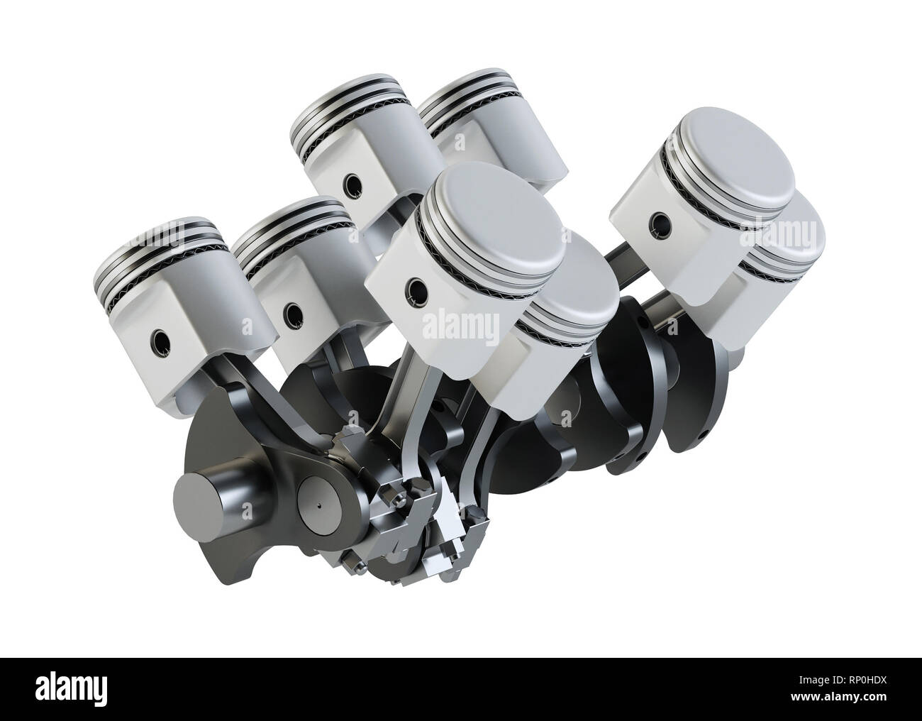 Pistons and crankshaft on a white background. The V8 engine. 3D ...