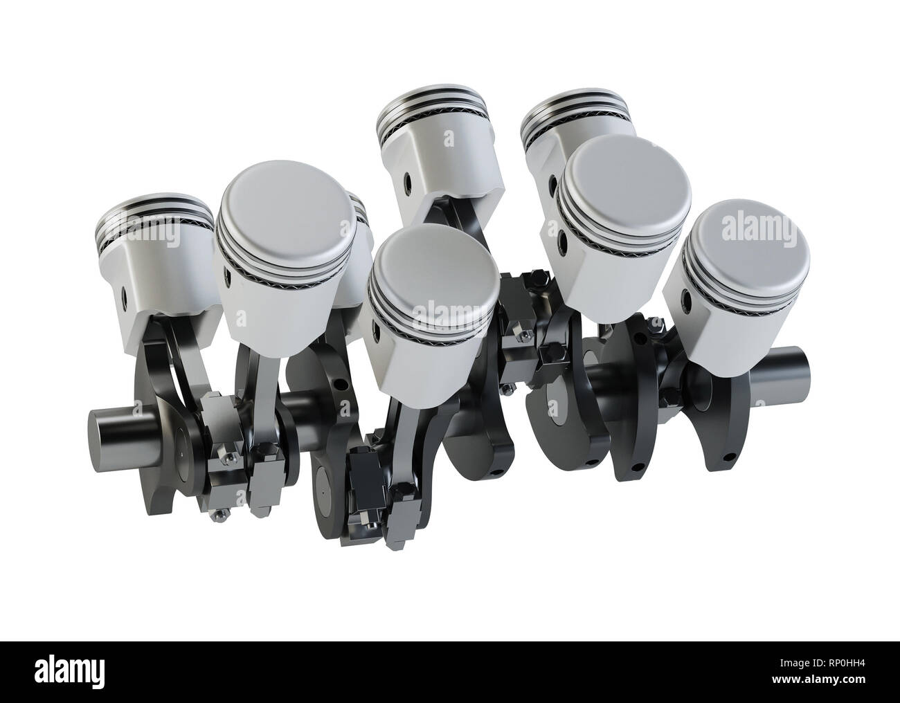 Pistons and crankshaft on a white background. The V8 engine. 3D ...