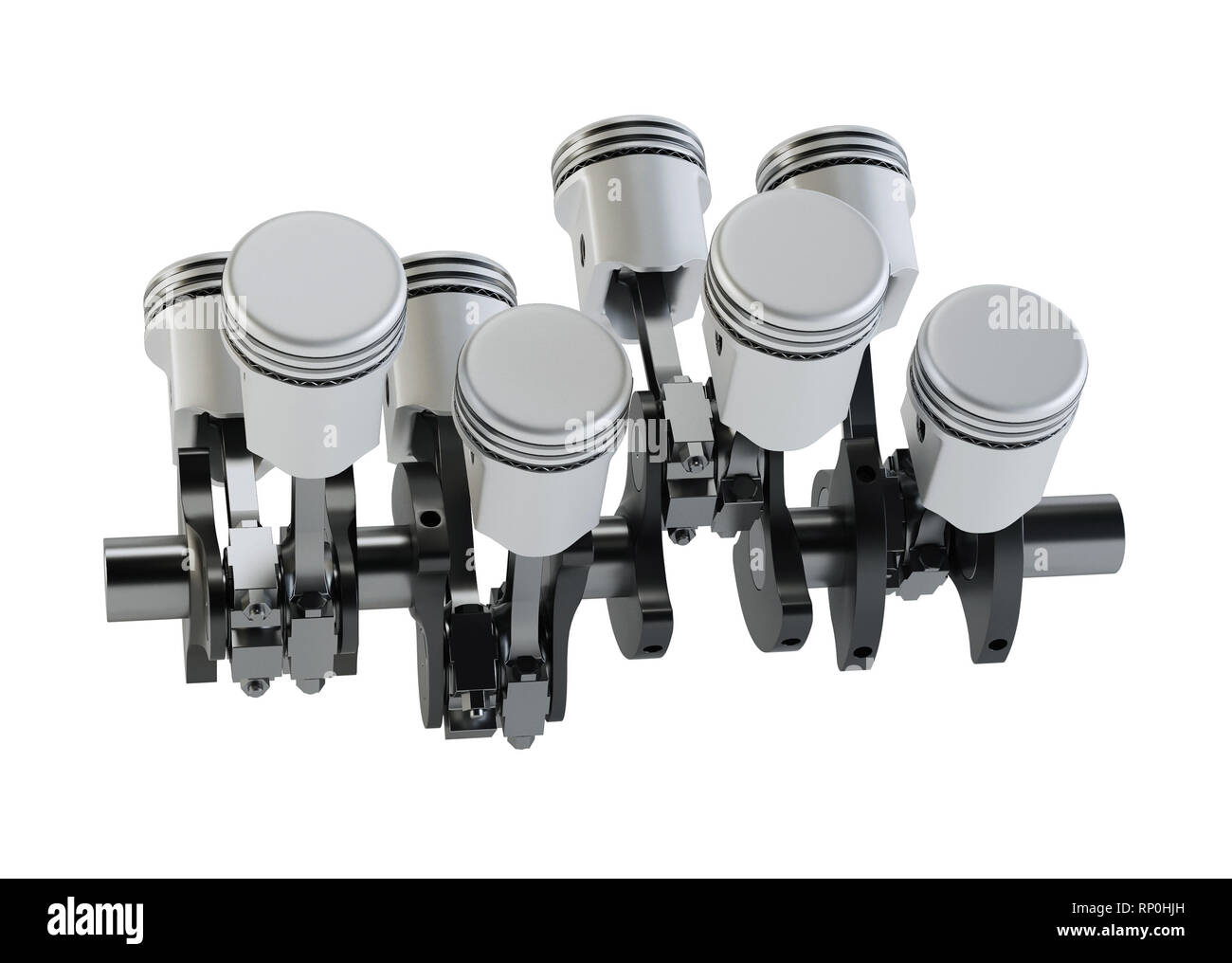 Pistons and crankshaft on a white background. The V8 engine. 3D ...
