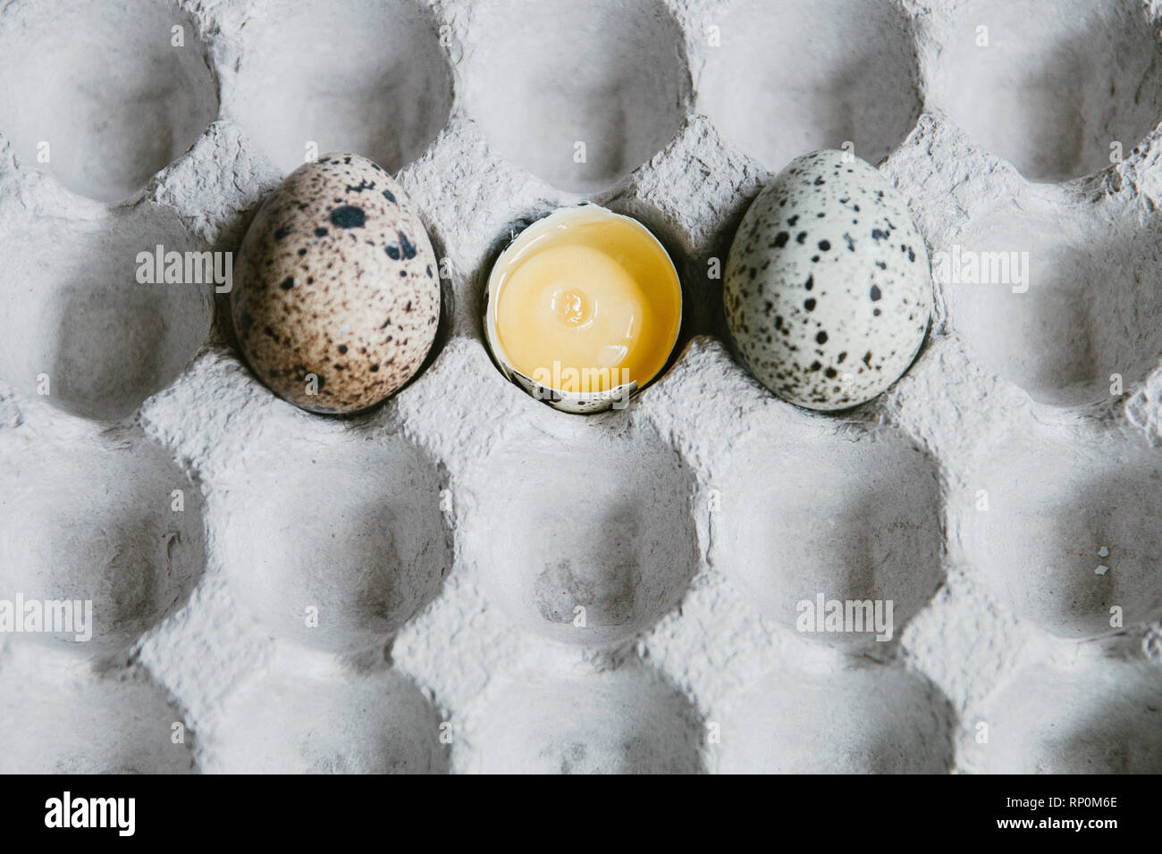 Textured spring background with small quail eggs. Eco products. Quail ...
