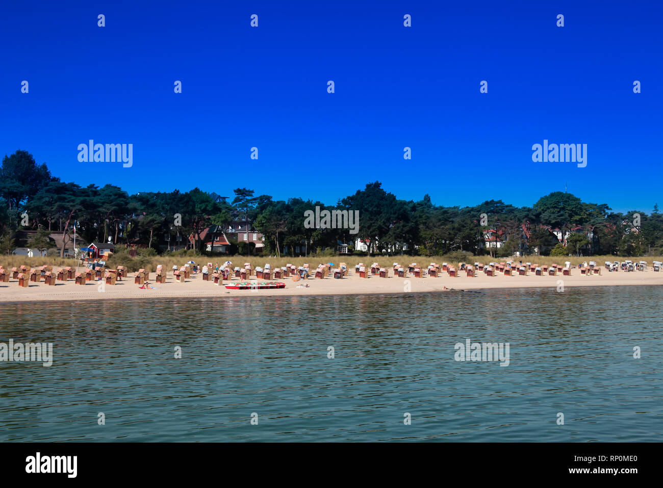 Beach with beach coats of Niendorf, Timmendorfer Strand, Luebeck Bay ...