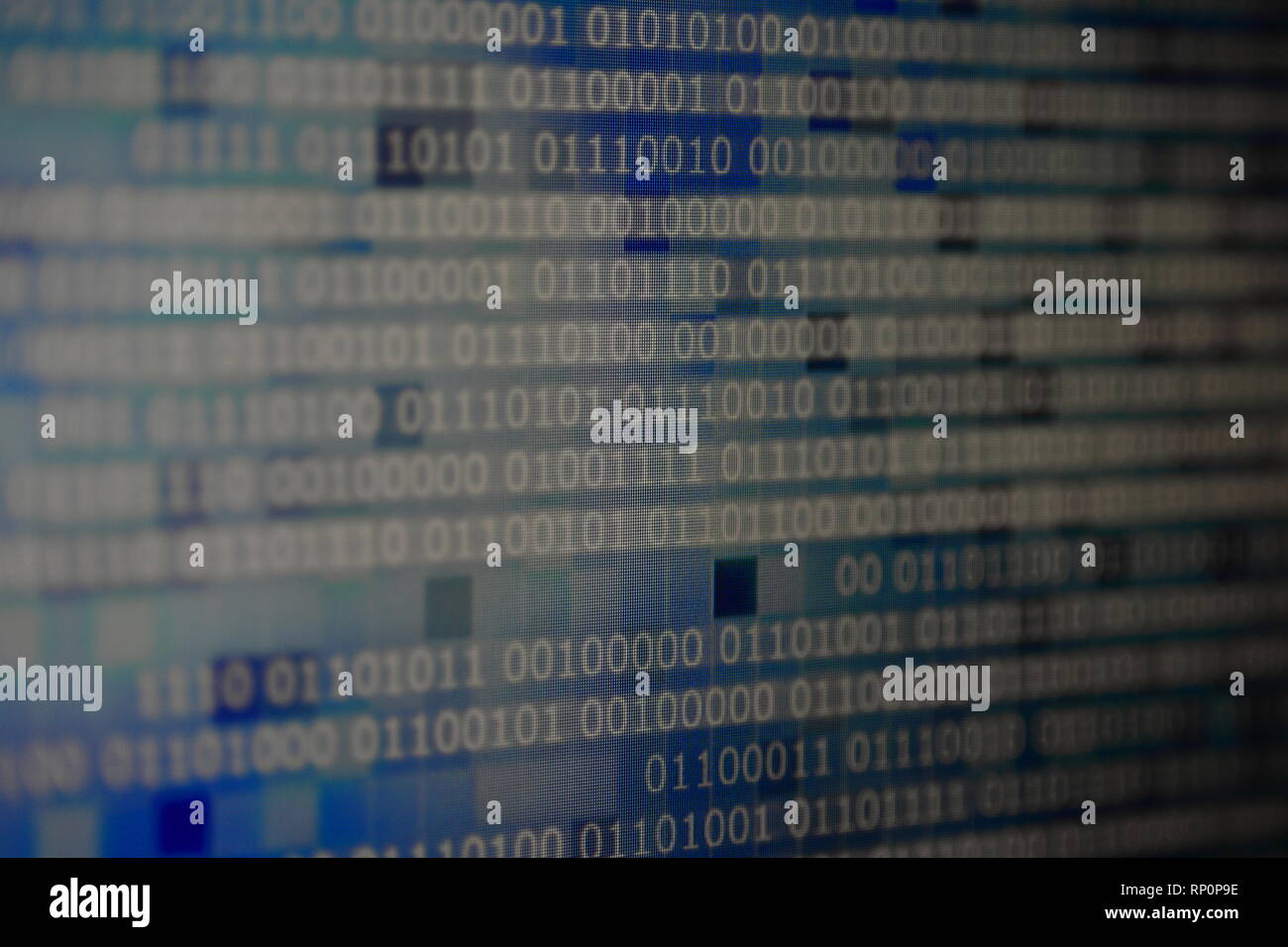 cold blue white binary winter. lines of binary codes moving from right ...