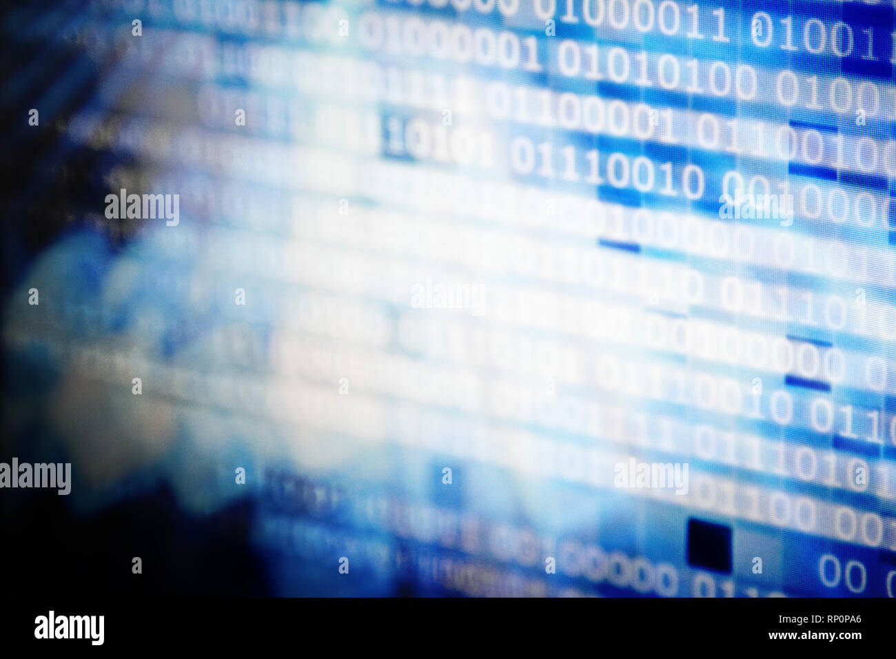 cold blue white binary winter. lines of binary codes moving from right ...