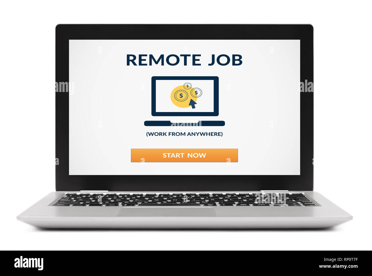 Remote job concept on laptop computer screen. Isolated on white ...