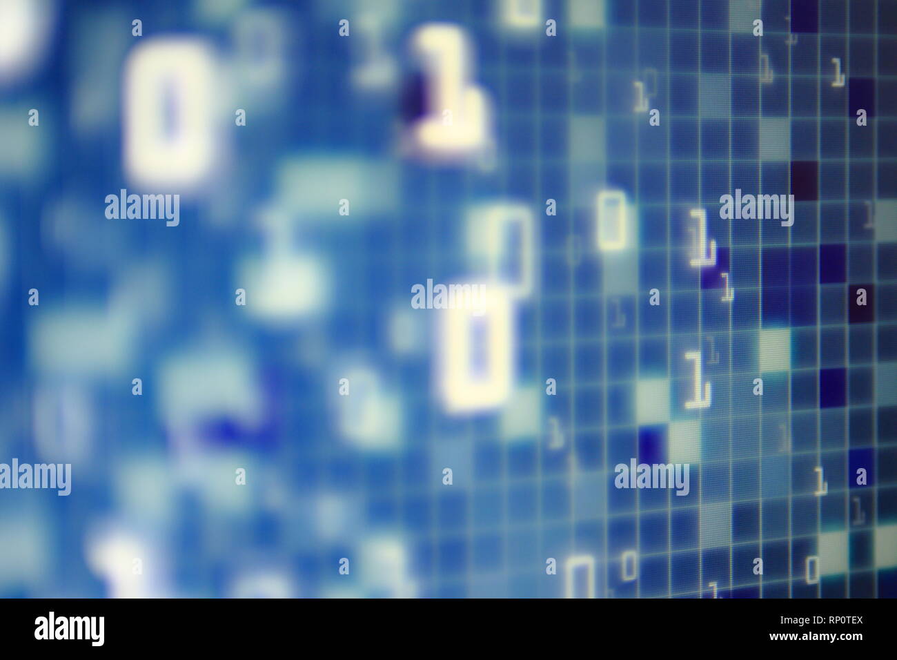 power of digital big data. close up image of one and zero icon for data ...