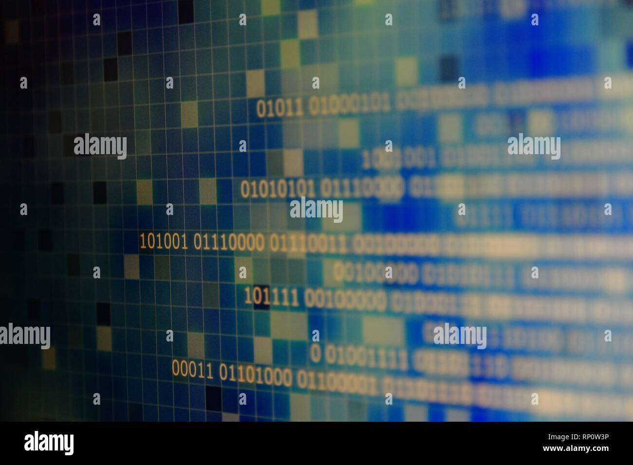 white light binary data on gradient blue abstract background with block ...