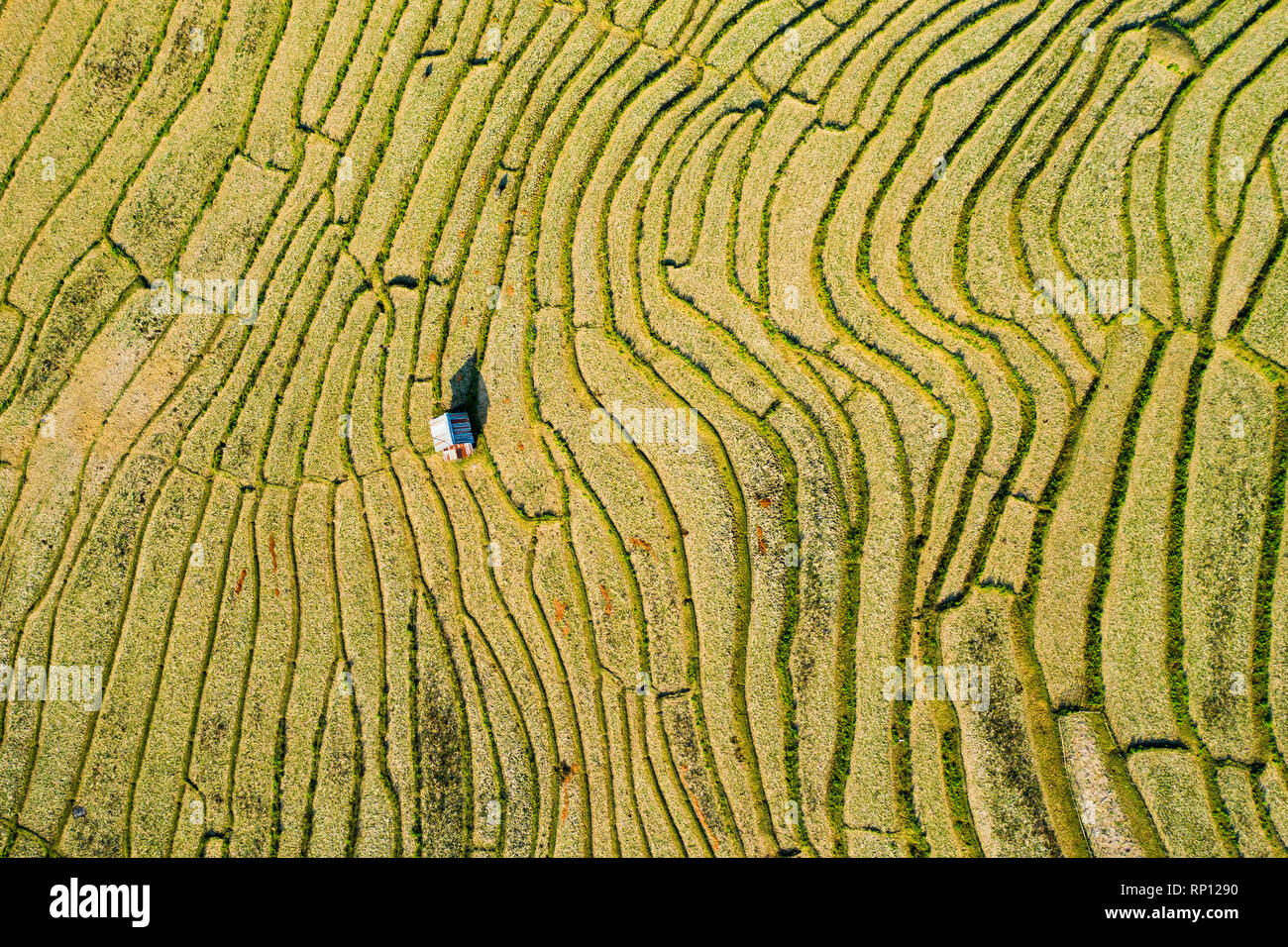 (View from above) Stunning aerial view of a little hut on a spectacular ...