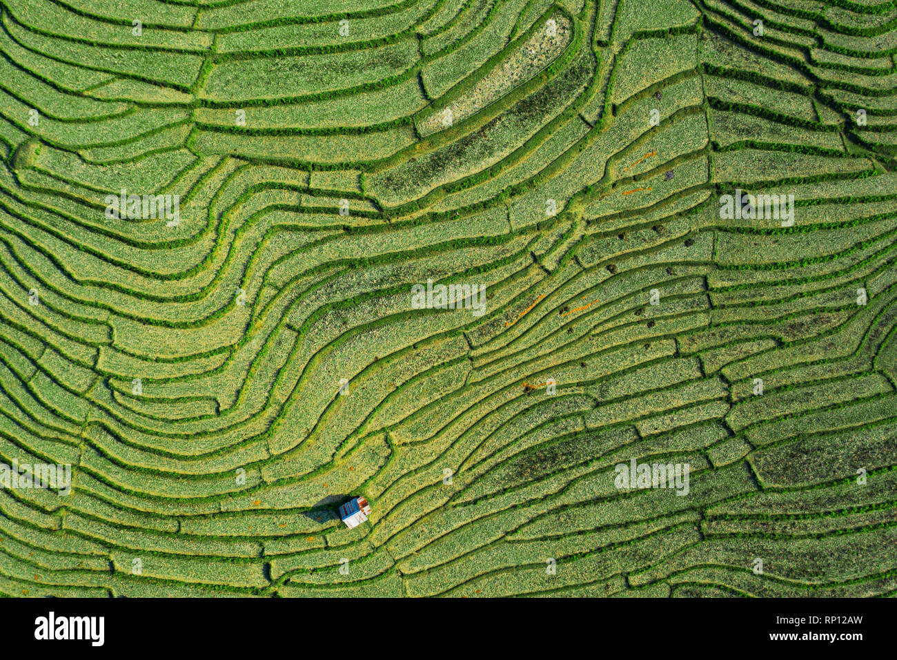 (View from above) Stunning aerial view of a little hut on a spectacular ...