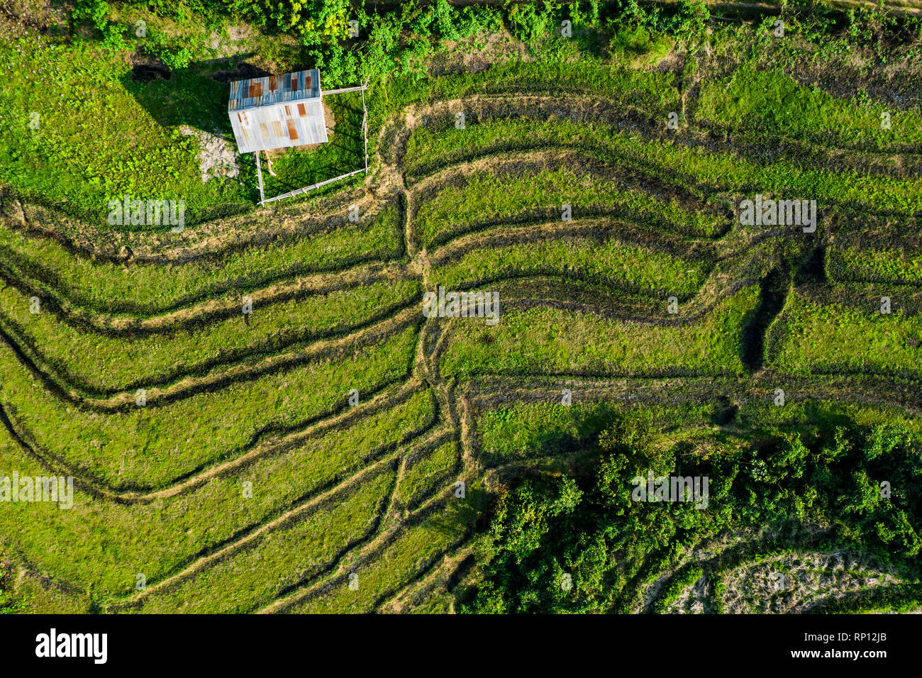 (View from above) Stunning aerial view of a little hut on a spectacular ...