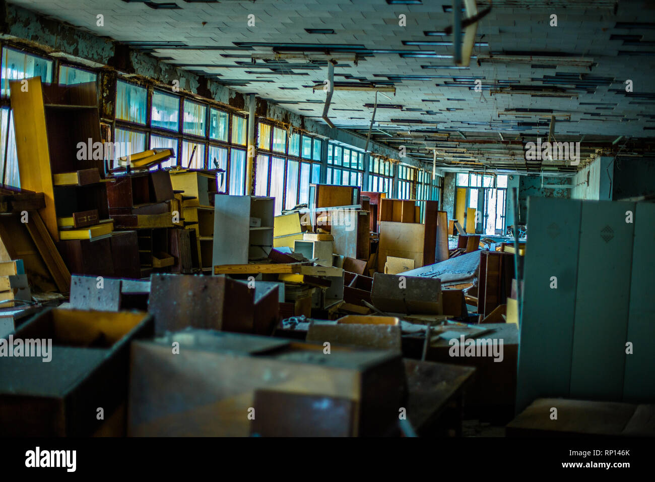 An abandoned office in the town of Pripyat, Chernobyl, Ukraine Stock ...