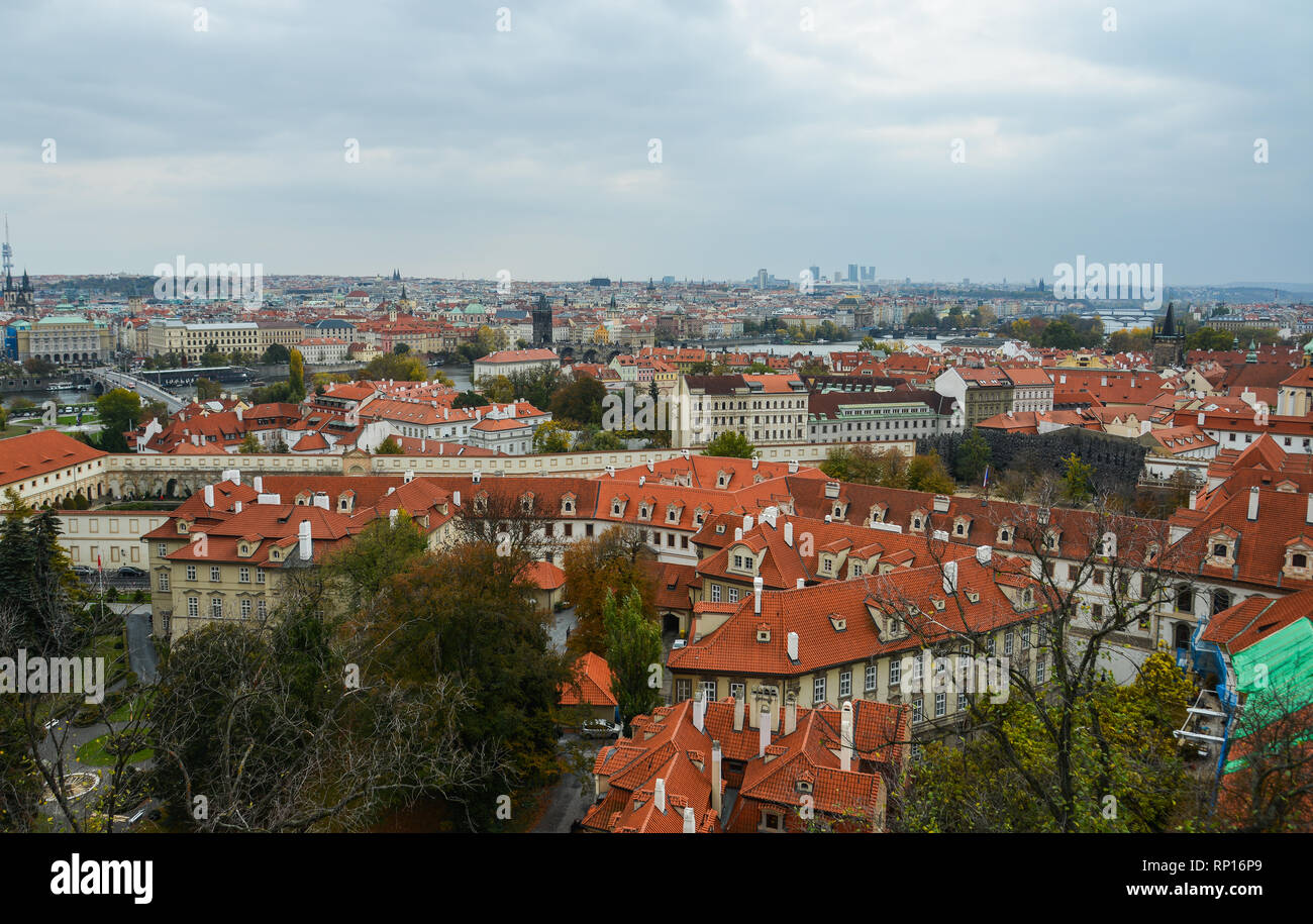 Aerial view of Old Praha (Prague), Czech. Prague is one of Europe most ...