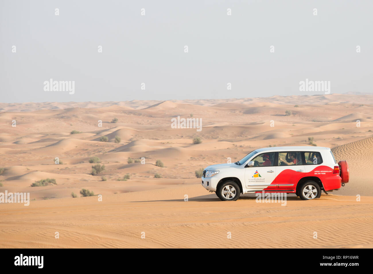 DUBAI, UAE - February 18, 2018: Desert safari - driving off-road ...