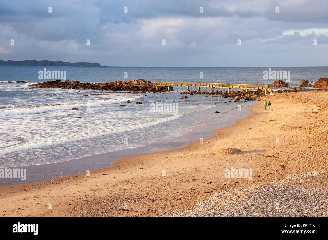 Ballycastle, Northern Ireland, UK. Atlantic coast. Beach with bridge ...