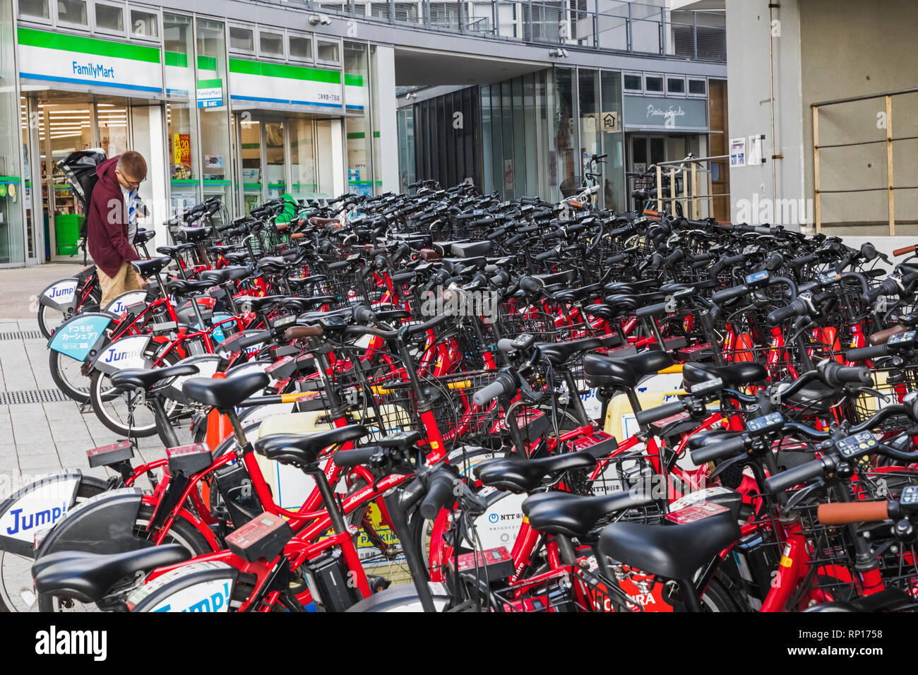 Japan, Honshu, Tokyo, Toyosu, Rental Bicycles Parking Station Stock ...
