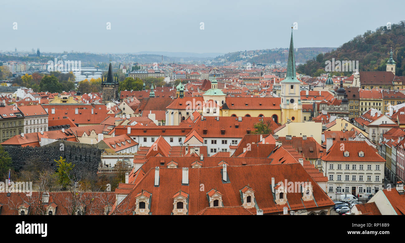 Aerial view of Old Praha (Prague), Czech. Prague is one of Europe most ...