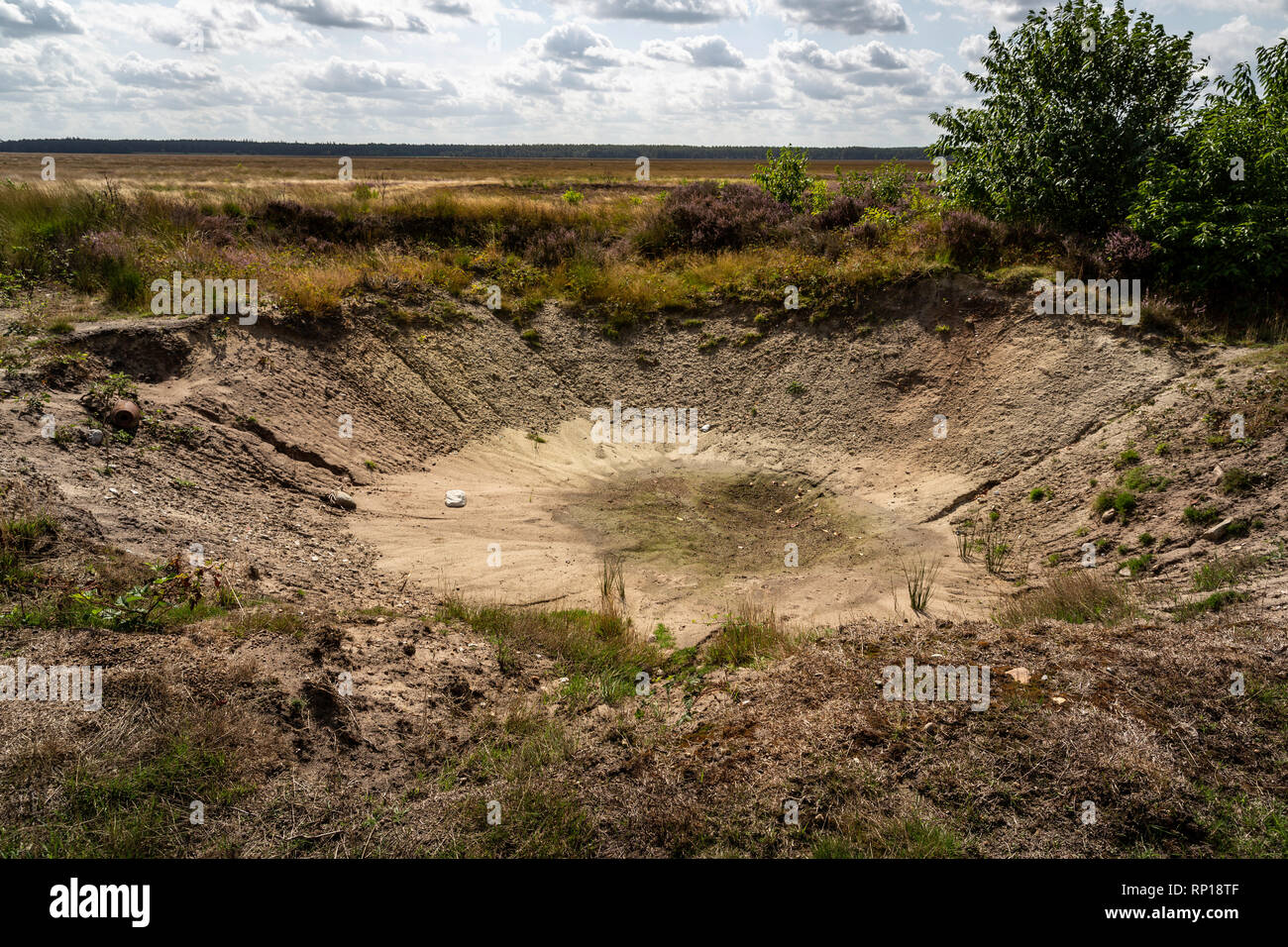 Bomb funnel at the Bundeswehr firing range and military training area ...