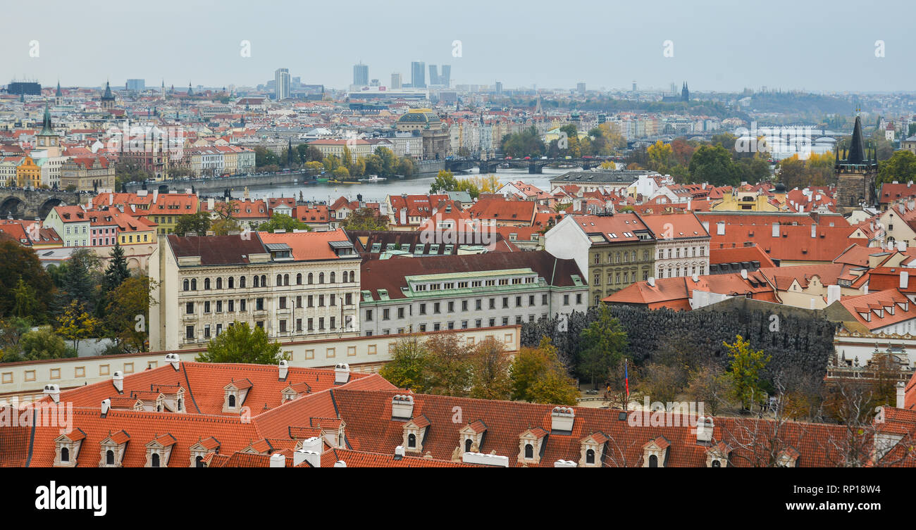 Aerial view of Old Praha (Prague), Czech. Prague is one of Europe most ...